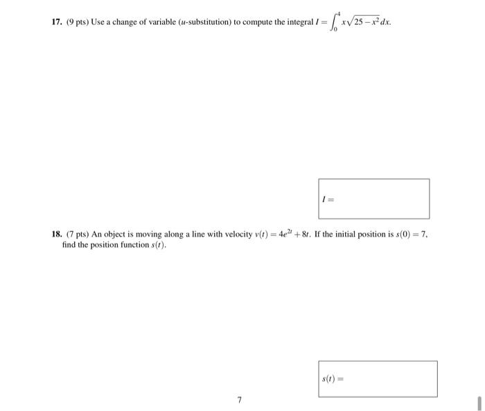 Solved 17. 9 pls) Use a change of variable (u-substitution) | Chegg.com