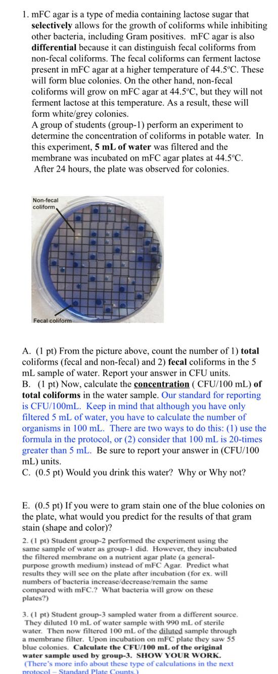 Solved mFC ﻿agar is a type of media containing lactose sugar | Chegg.com