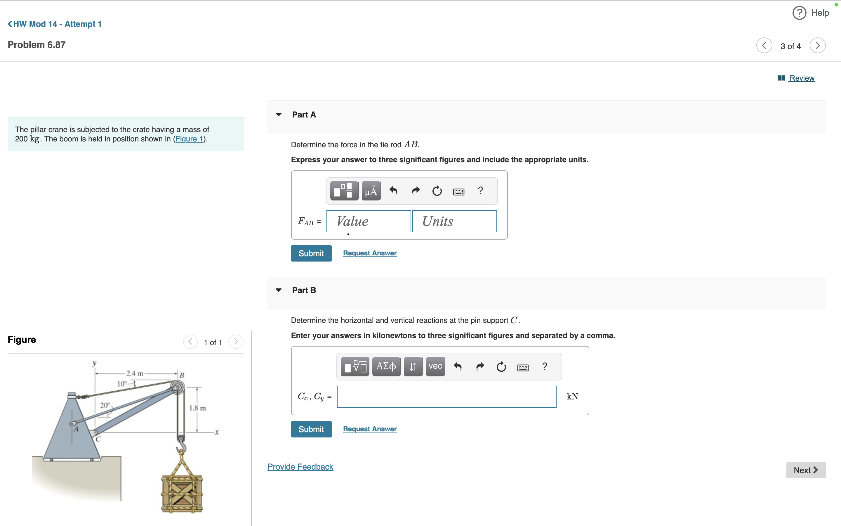 Solved The pillar crane is subjected to the crate having a | Chegg.com