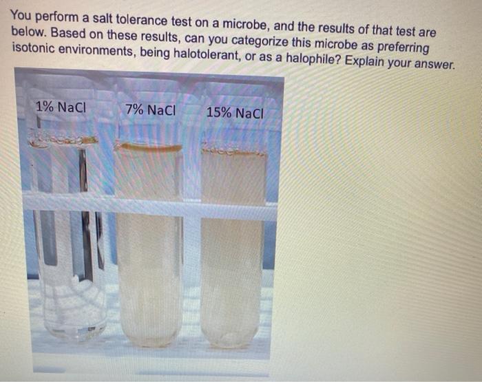 Solved You perform a salt tolerance test on a microbe, and | Chegg.com