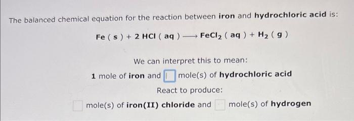 Solved The balanced chemical equation for the reaction | Chegg.com