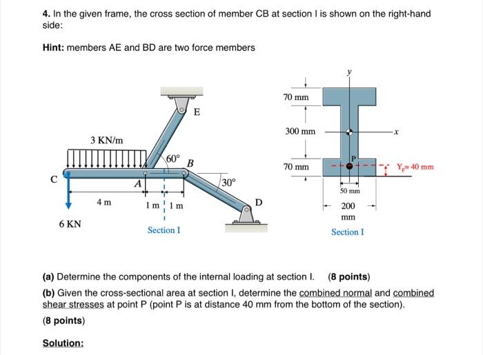 Solved 4. In the given frame, the cross section of member CB | Chegg.com