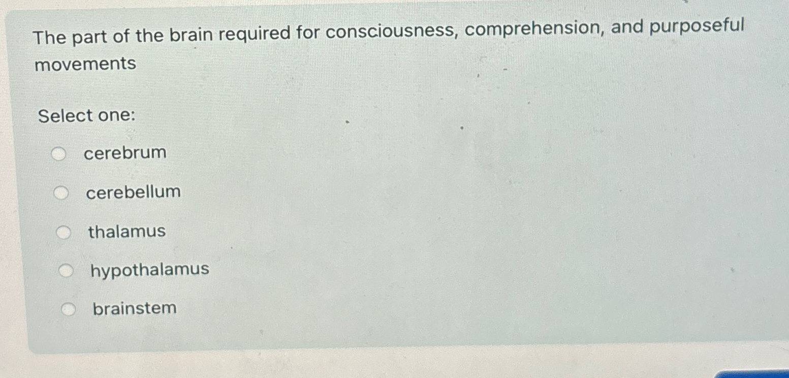 Solved The part of the brain required for consciousness, | Chegg.com