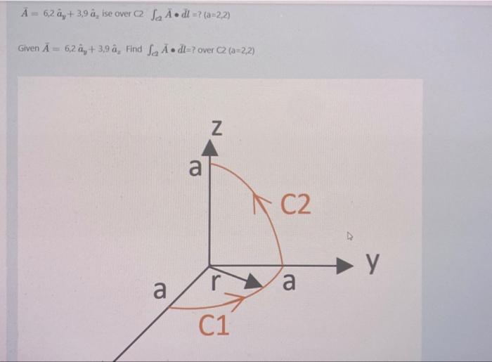 Solved Aˉ 6 2a Y 3 9a 2 Ise Over C2∫aaˉ⋅dl A 2 2 Given