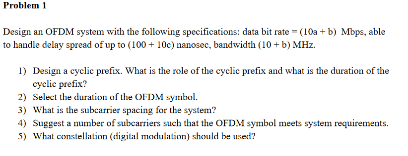 Solved Problem 1Design an OFDM system with the following | Chegg.com