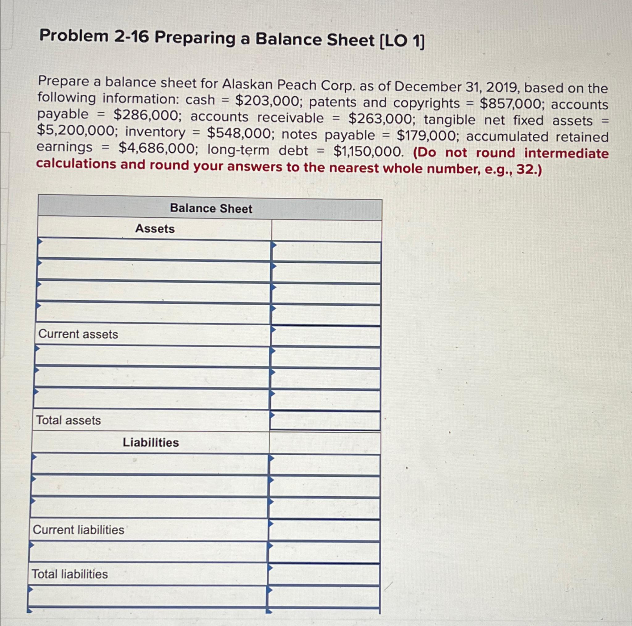 Solved Problem 2-16 ﻿Preparing a Balance Sheet [LO 1]Prepare | Chegg.com
