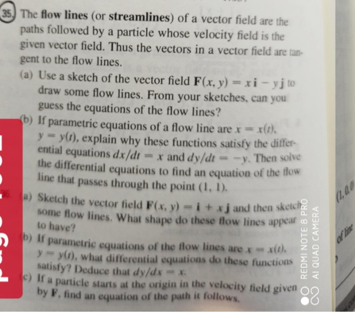 Solved 35) The flow lines (or streamlines) of a vector field | Chegg.com