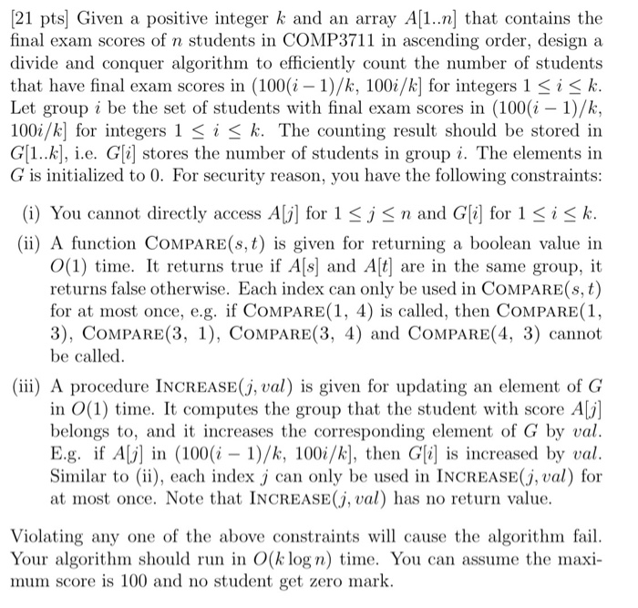 (21 pts] Given a positive integer k and an array | Chegg.com