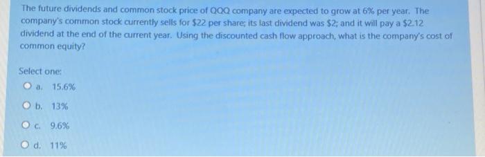 Solved The future dividends and common stock price of QQQ | Chegg.com