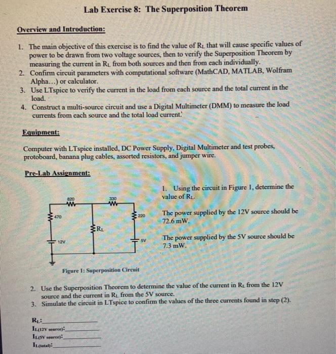 Solved Lab Exercise 8: The Superposition Theorem Overview | Chegg.com