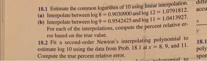 Solved 18.1 Estimate the common logarithm of 10 using linear | Chegg.com