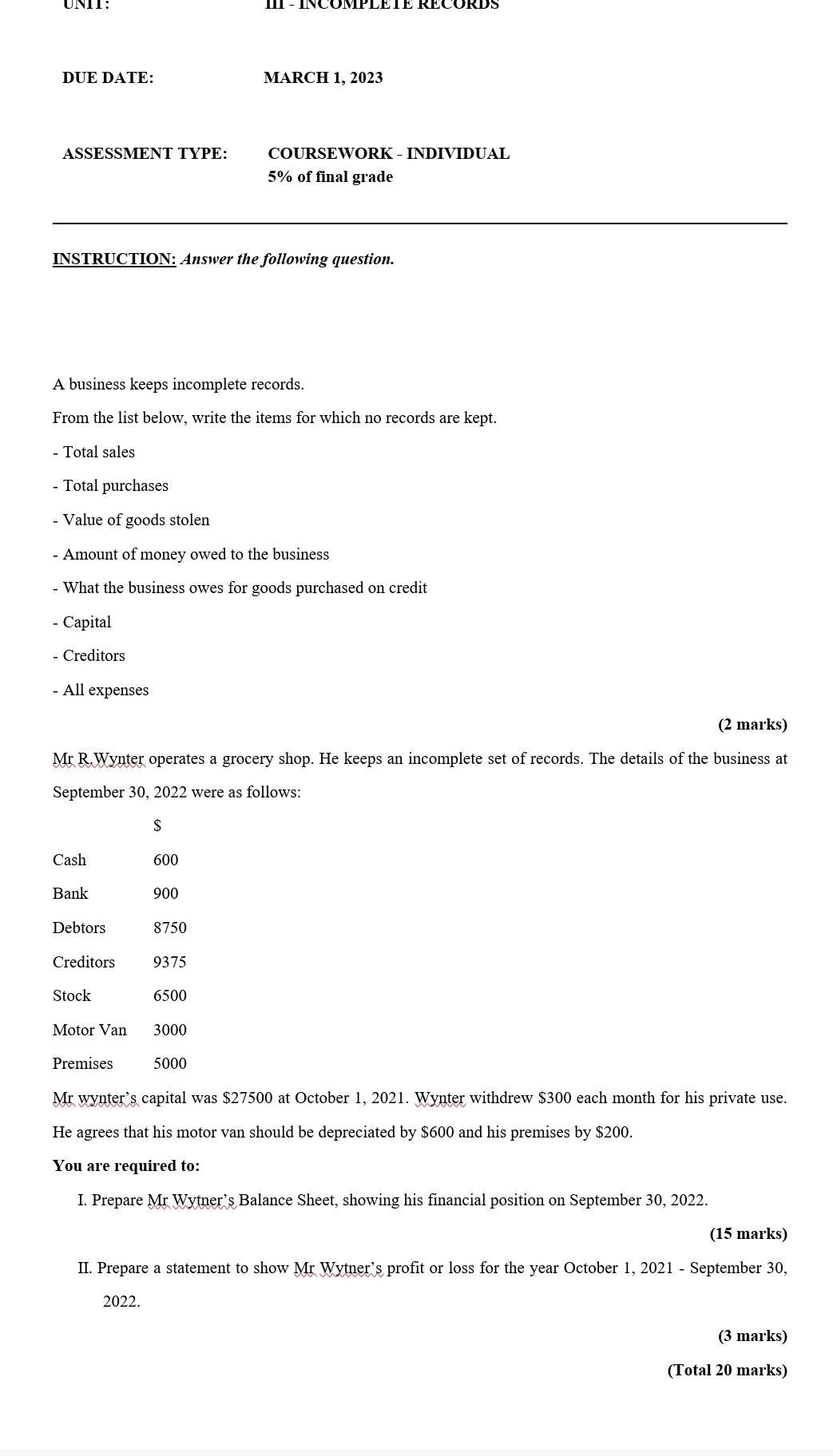 A business keeps incomplete records. From the list | Chegg.com