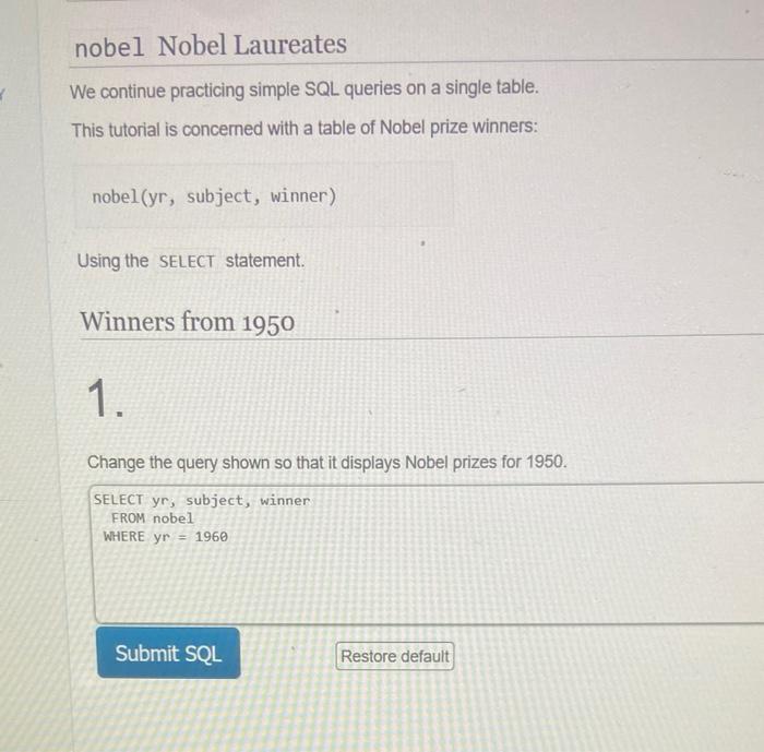 Solved nobel Nobel Laureates We continue practicing simple | Chegg.com