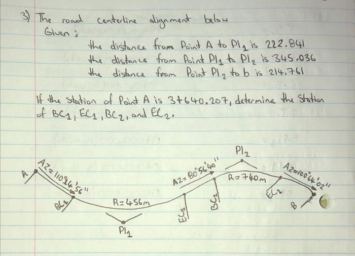 Solved 3) The road Given i centerline alignment below the | Chegg.com