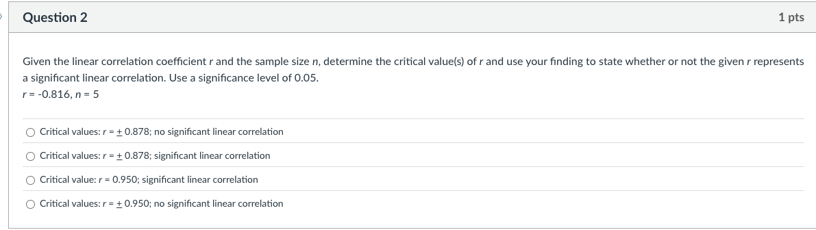 Solved Question 2Given the linear correlation coefficient r | Chegg.com