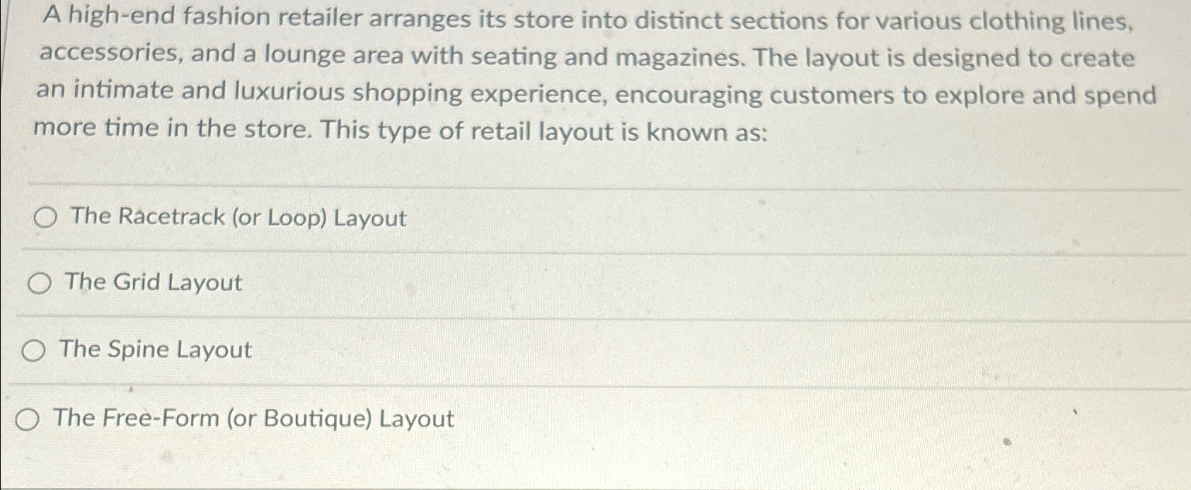 Solved A high-end fashion retailer arranges its store into | Chegg.com