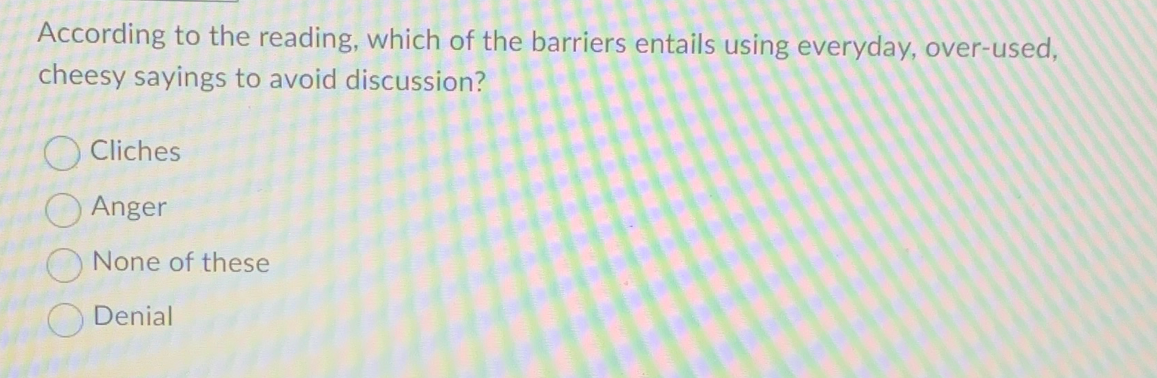 Solved According to the reading, which of the barriers | Chegg.com