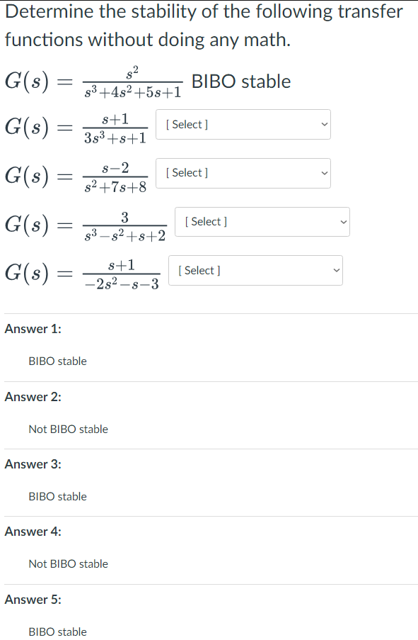 Solved Determine the stability of the following | Chegg.com