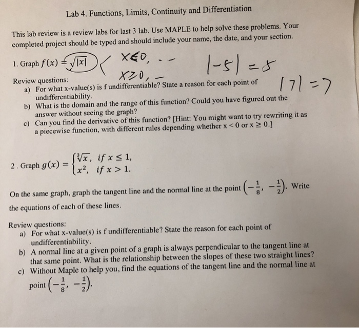 Solved Lab 4. Functions, Limits, Continuity and | Chegg.com
