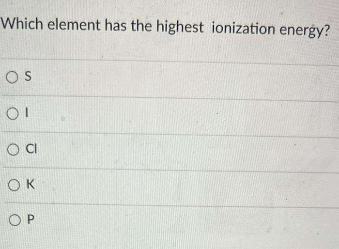 Solved Which element has the highest ionization energy? Os | Chegg.com