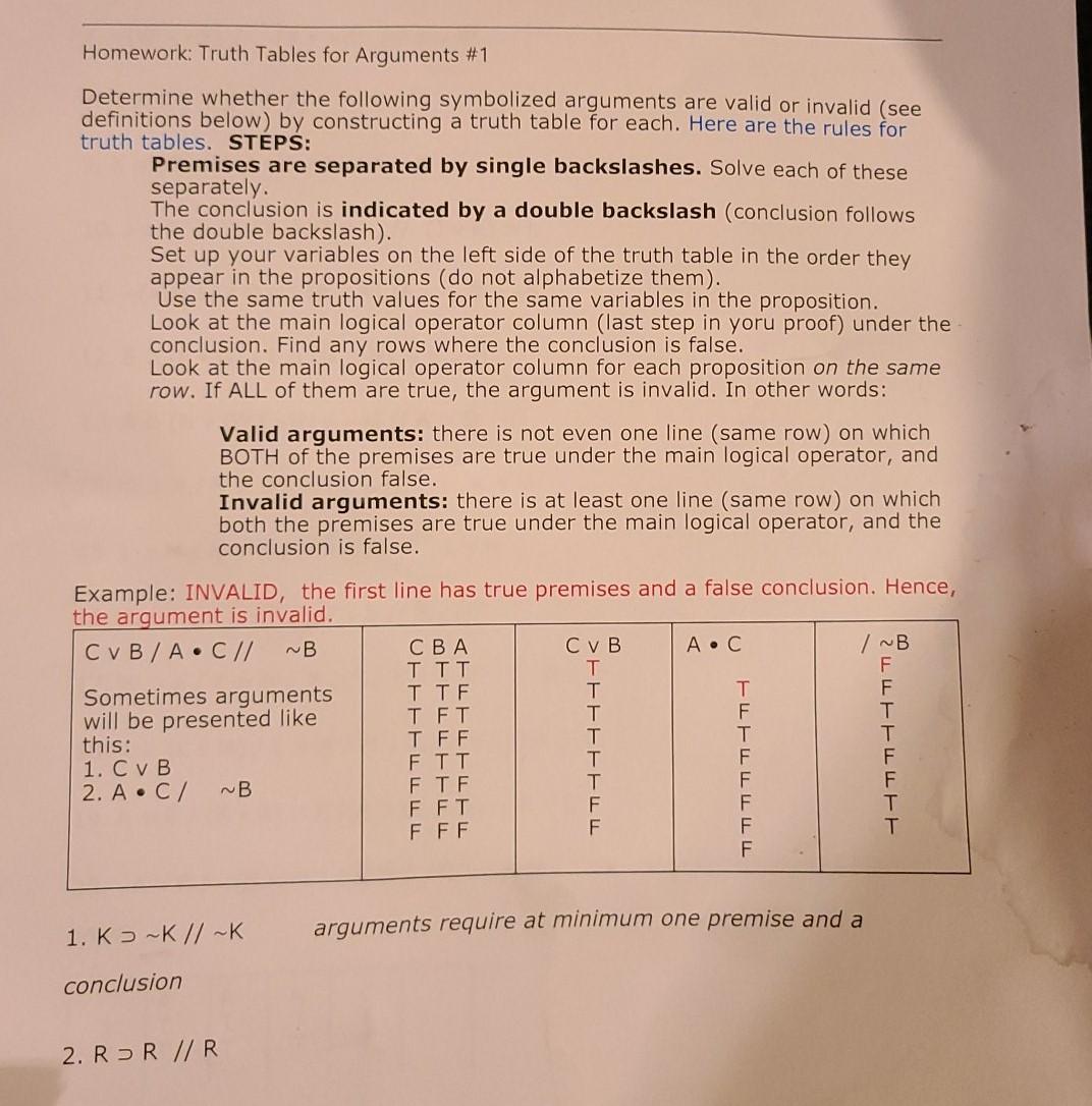 Solved Homework: Truth Tables for Arguments #1 Determine | Chegg.com