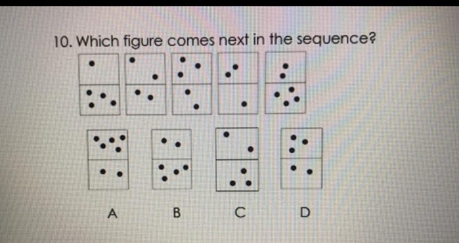 Solved 10. Which figure comes next in the sequence? O A B D | Chegg.com