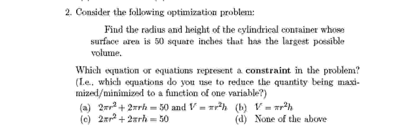 Solved Consider The Following Optimization Problem Find The