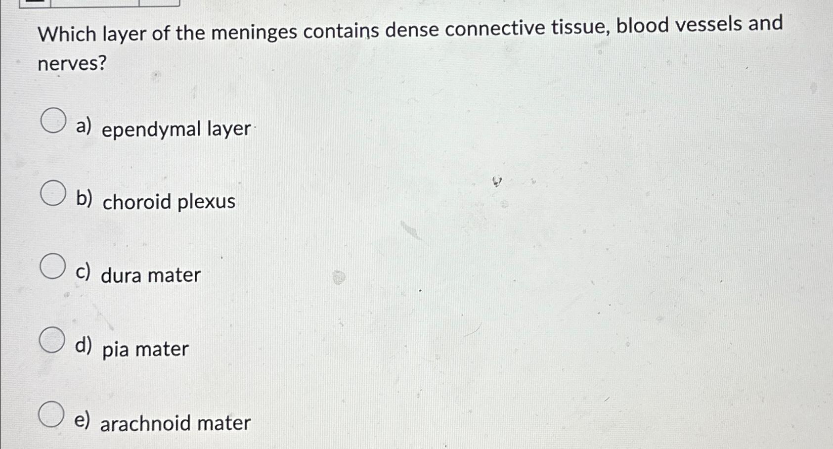 Solved Which layer of the meninges contains dense connective | Chegg.com