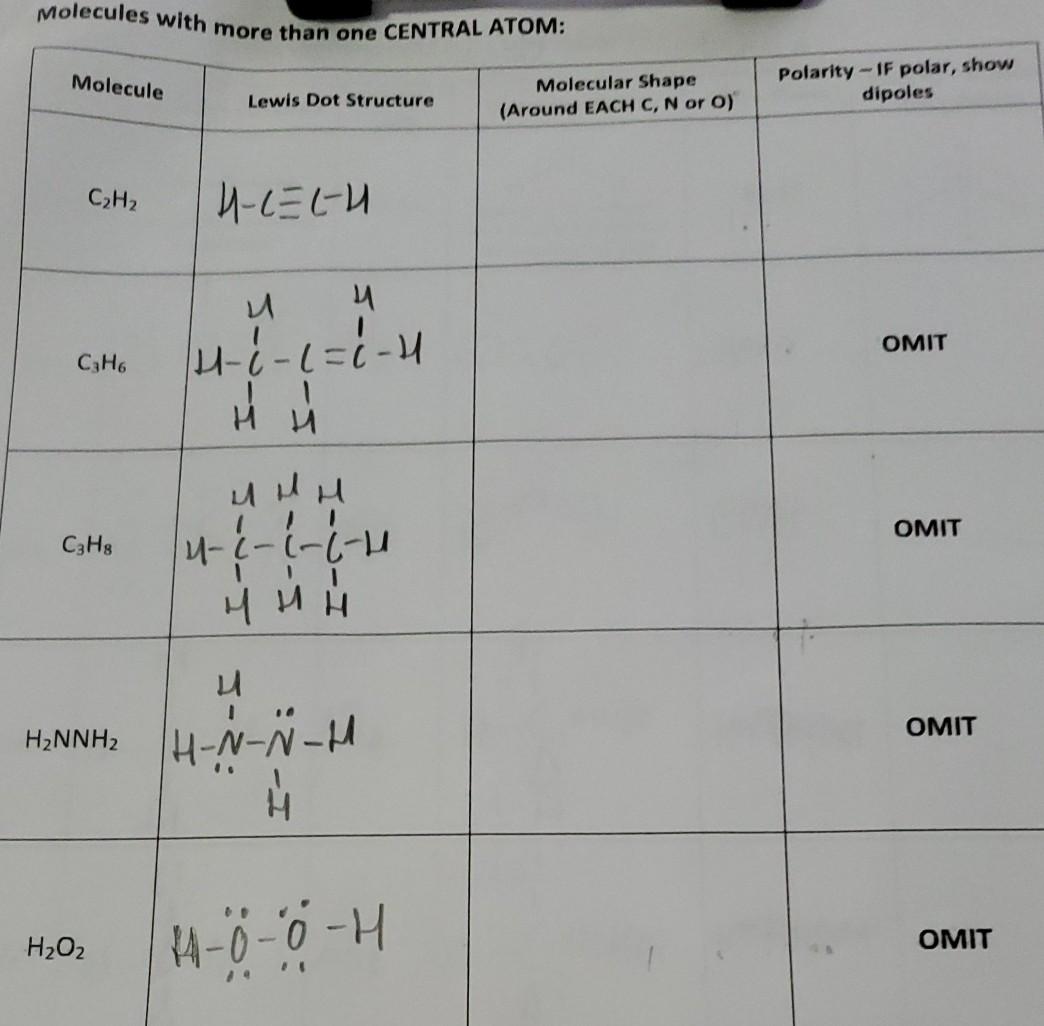 Solved Molecular shape of molecules with more than on | Chegg.com