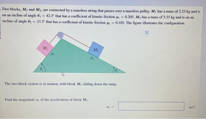 Solved Two blocks, M1 and M2, are connected by a massless | Chegg.com