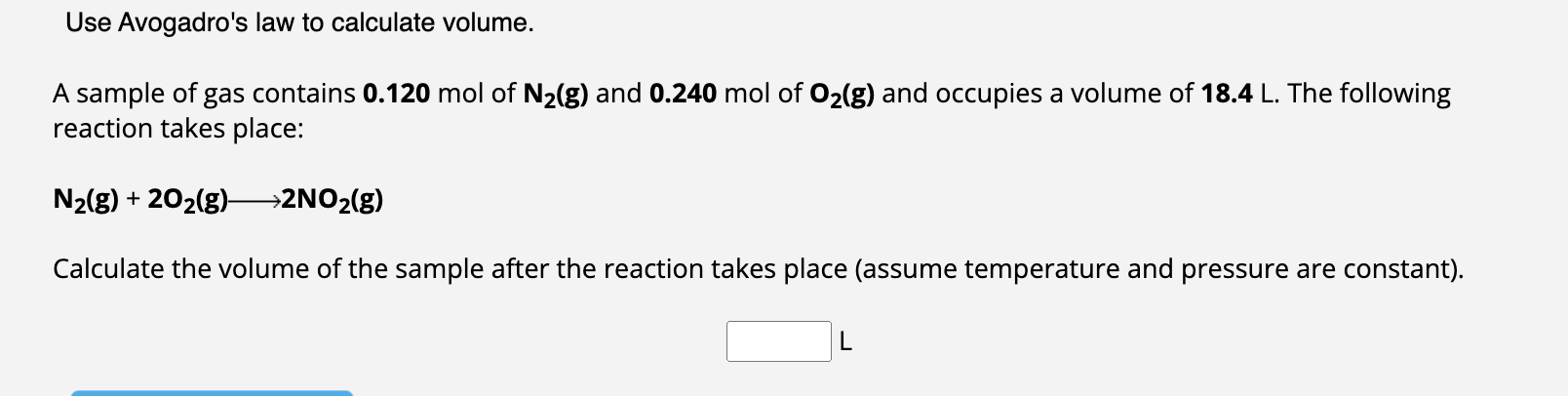 Solved Use Avogadro's law to calculate volume.A sample of | Chegg.com