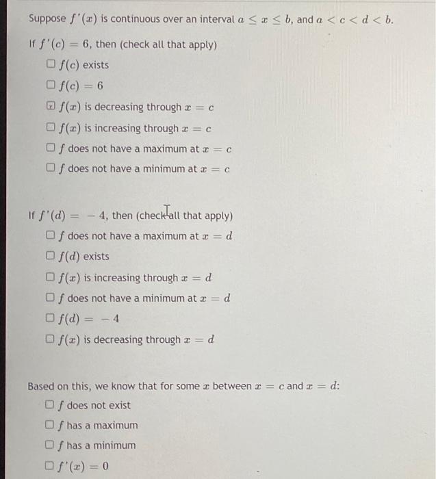 Solved Suppose f'(x) is continuous over an interval a