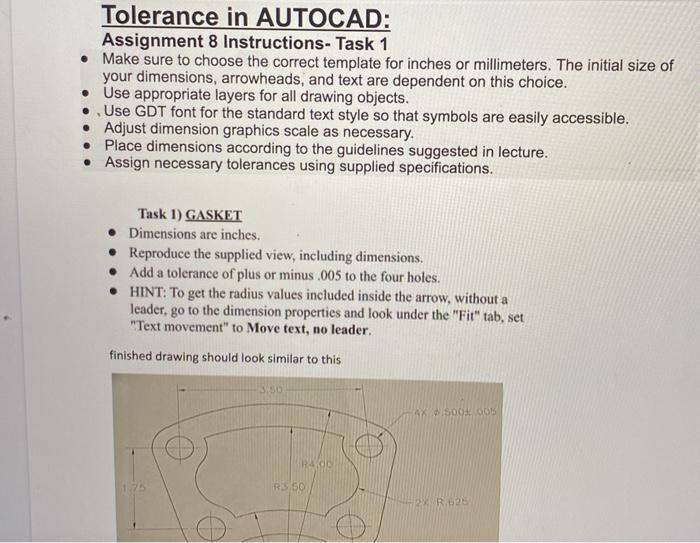Solved Tolerance in AUTOCAD: Assignment 8 Instructions - | Chegg.com