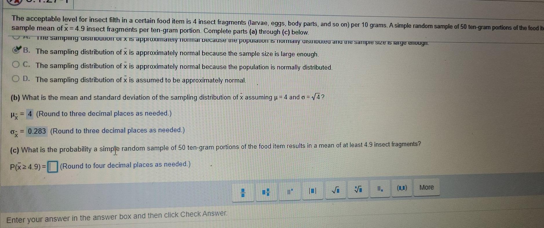 Solved The acceptable level for insect filth in a certain | Chegg.com