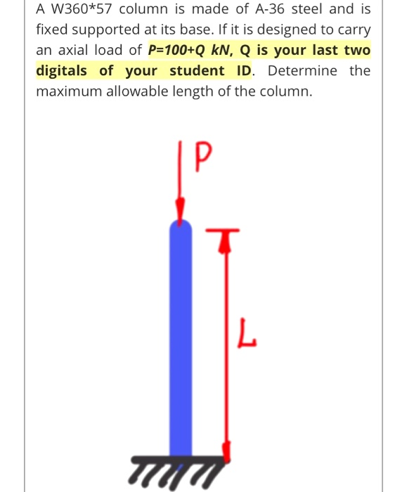 Solved A W360*57 column is made of A-36 steel and is fixed | Chegg.com