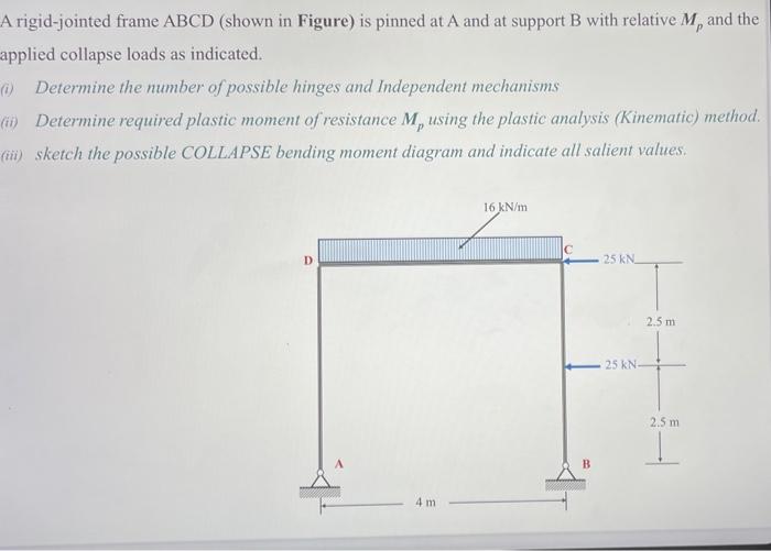 Solved A rigid-jointed frame ABCD (shown in Figure) is | Chegg.com