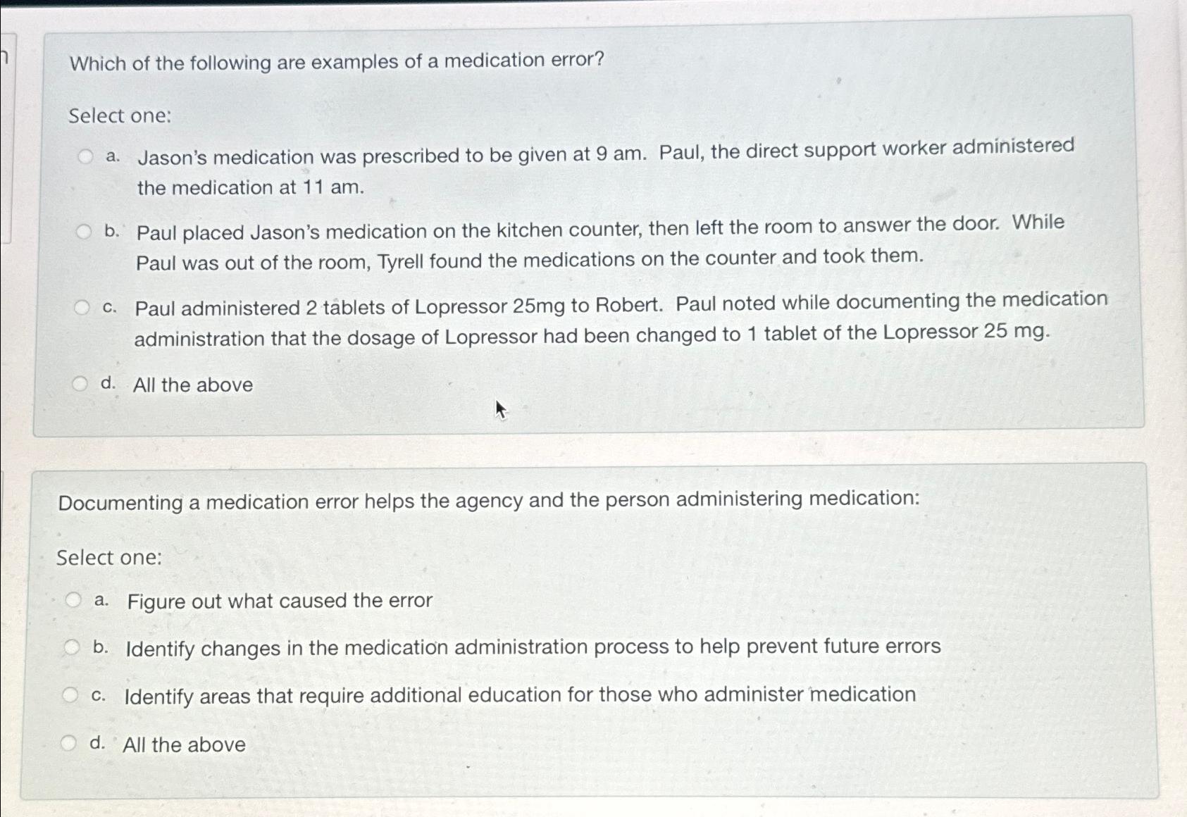 Solved Which of the following are examples of a medication | Chegg.com