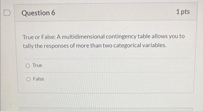 Solved True or False: A multidimensional contingency table | Chegg.com