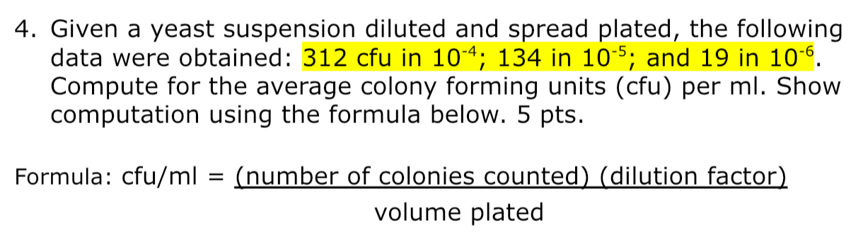 Solved Given a yeast suspension diluted and spread plated, | Chegg.com