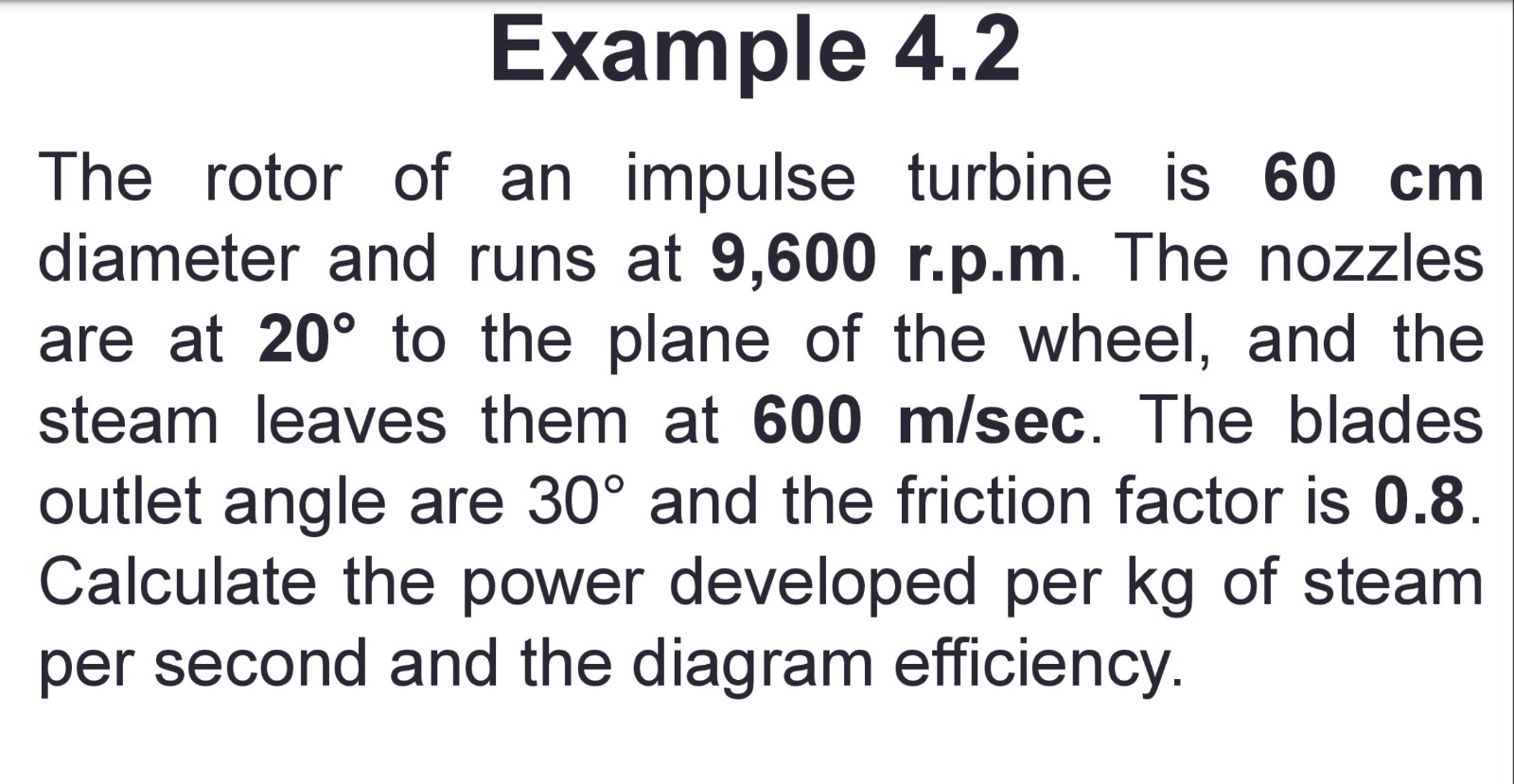 Solved Example 4.2The rotor of an impulse turbine is 60 ﻿cm | Chegg.com