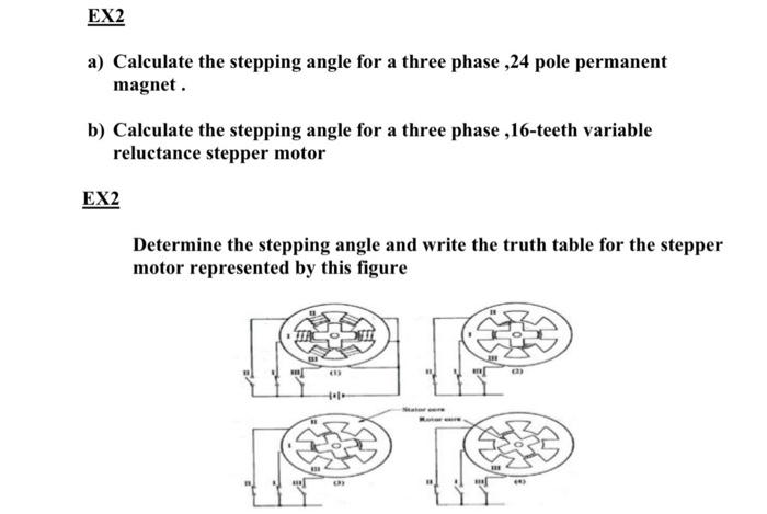 Solved EX2 a) Calculate the stepping angle for a three phase | Chegg.com