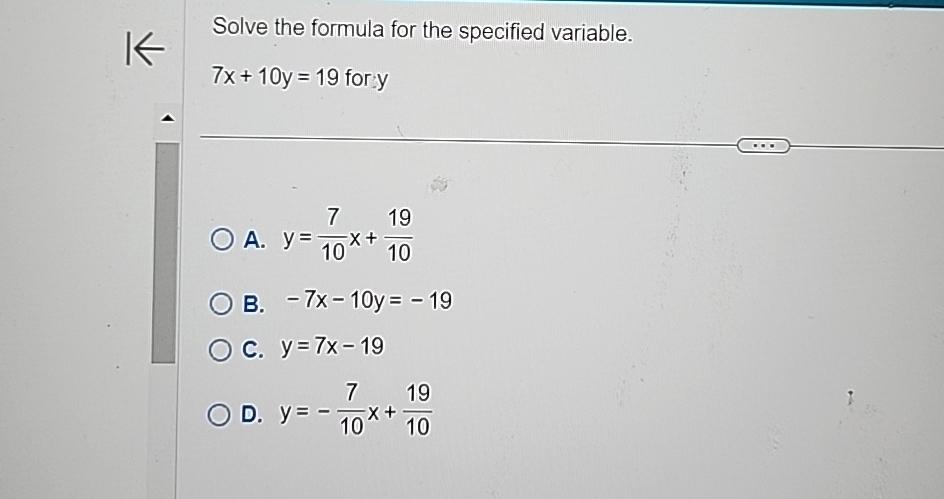 Solved Solve the formula for the specified | Chegg.com