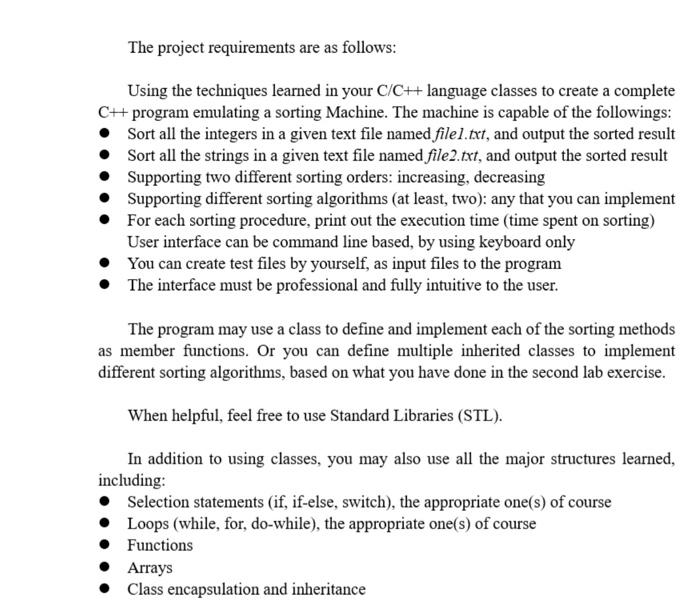 Solved The project requirements are as follows: Using the | Chegg.com