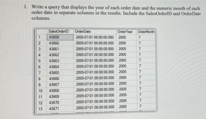 Solved 1. Write a query that displays the year of each order | Chegg.com