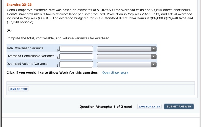 Solved Exercise 23-23 Alona Company's overhead rate was | Chegg.com