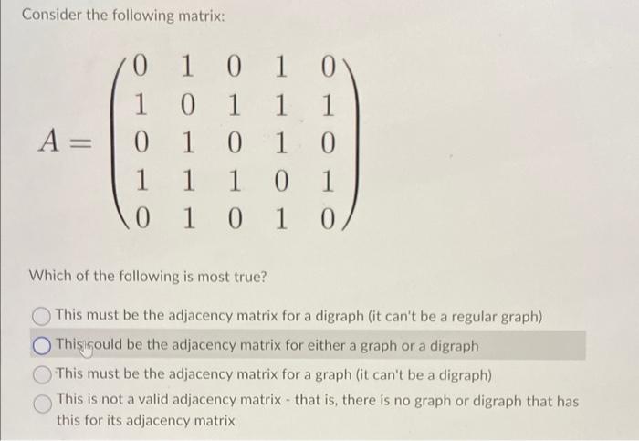 Solved Consider the following matrix: | Chegg.com