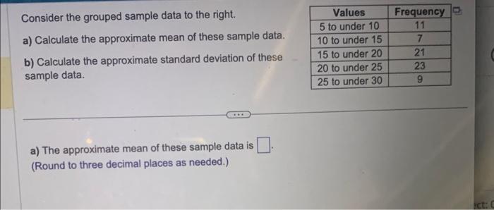 Solved Consider the grouped sample data to the right. a) | Chegg.com