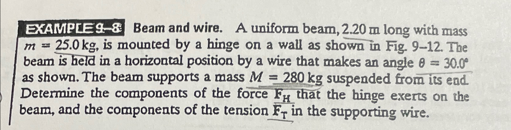 Solved EXAMPLEq-8: Beam and wire. A uniform beam, 2.20ml | Chegg.com