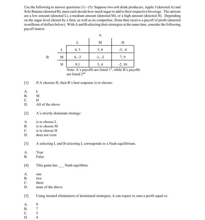 Solved Use the following to answer questions (1) - (5): | Chegg.com