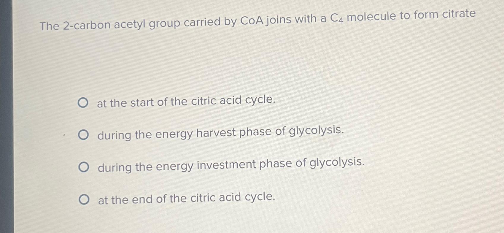 Solved The 2-carbon acetyl group carried by CoA joins with a | Chegg.com